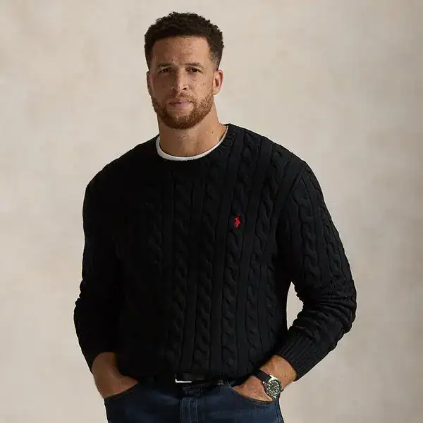 Ralph Lauren Cable-Knit Cotton Sweater In Polo Black - 32% Off